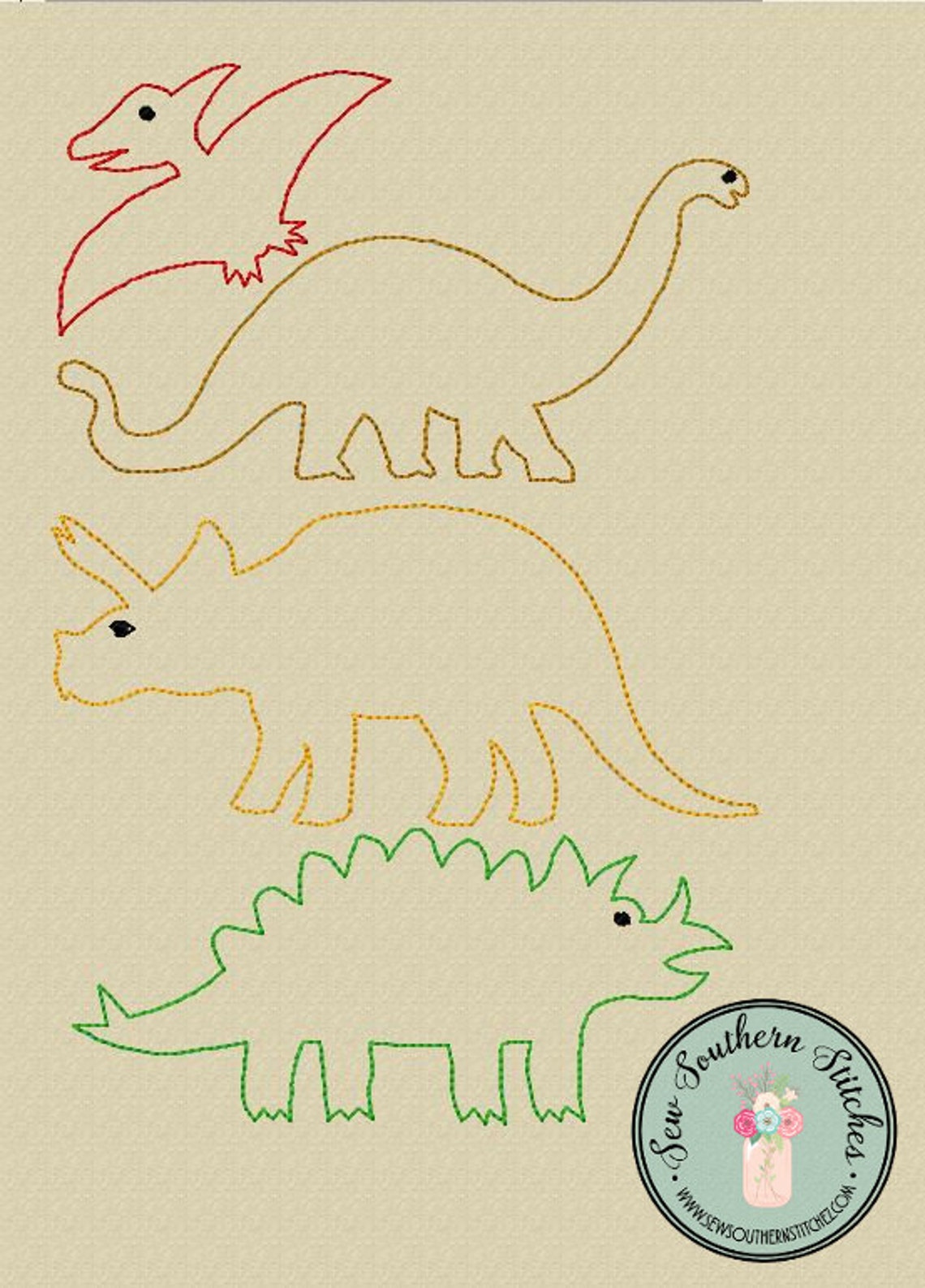 Raggedy Edge Dinosaurs Stacked Applique Design Bean Finish - Etsy