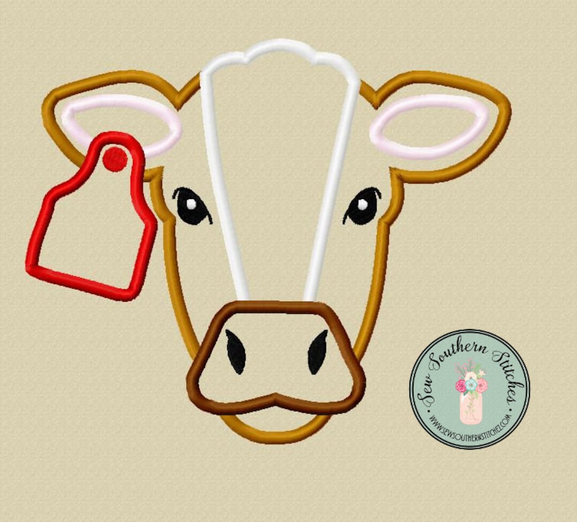 Cow Head Applique Design Tag on Ear for Number or Monogram | Etsy