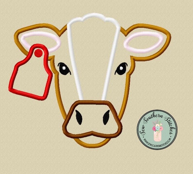 Cow Head Applique Design Tag on Ear for Number or Monogram | Etsy