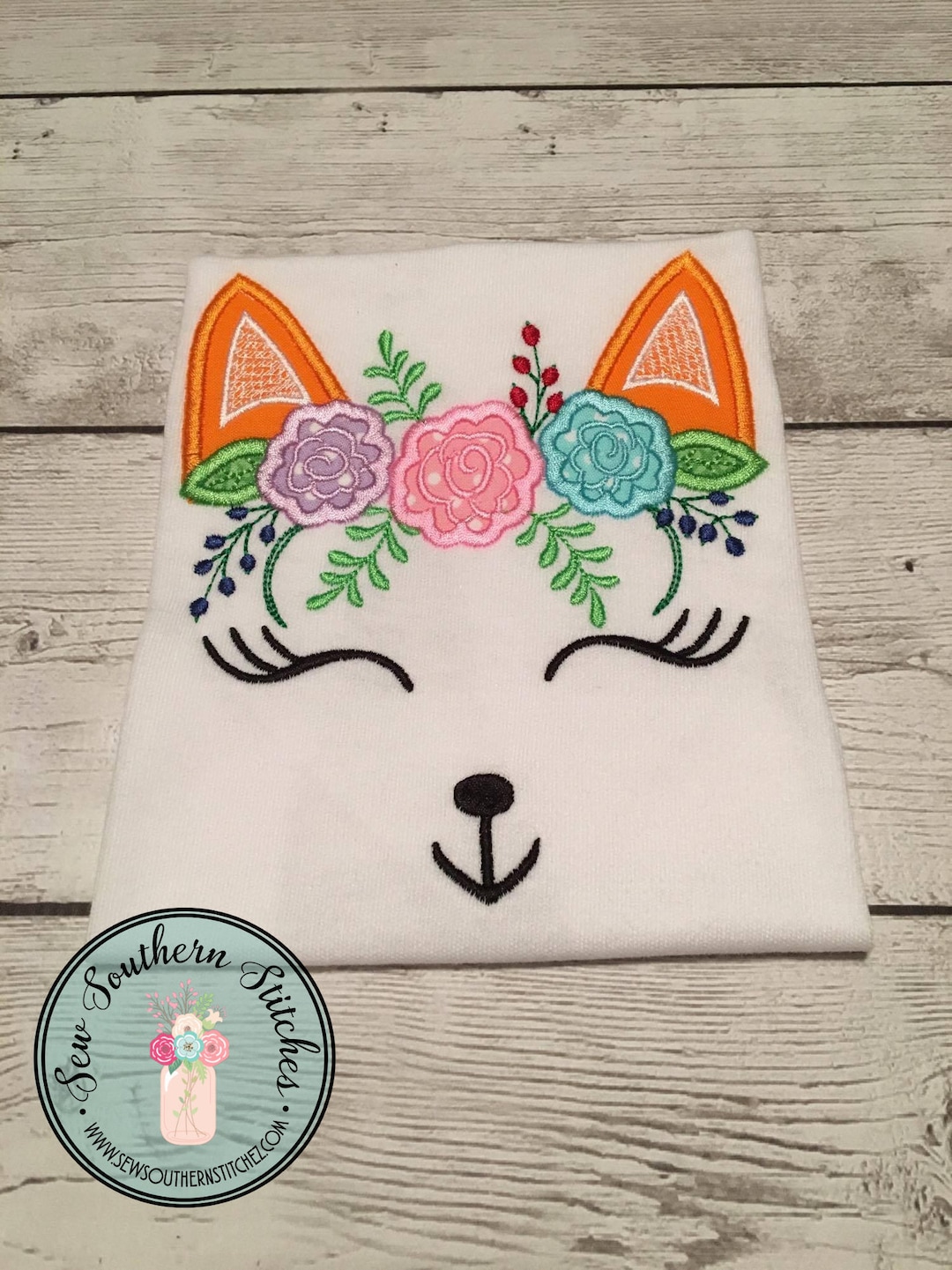 Floral Fox Face Applique Design ~ Fox With Floral Crown ~ Instant ...