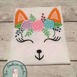 Floral Fox Face Applique Design ~ Fox With Floral Crown ~ Instant ...