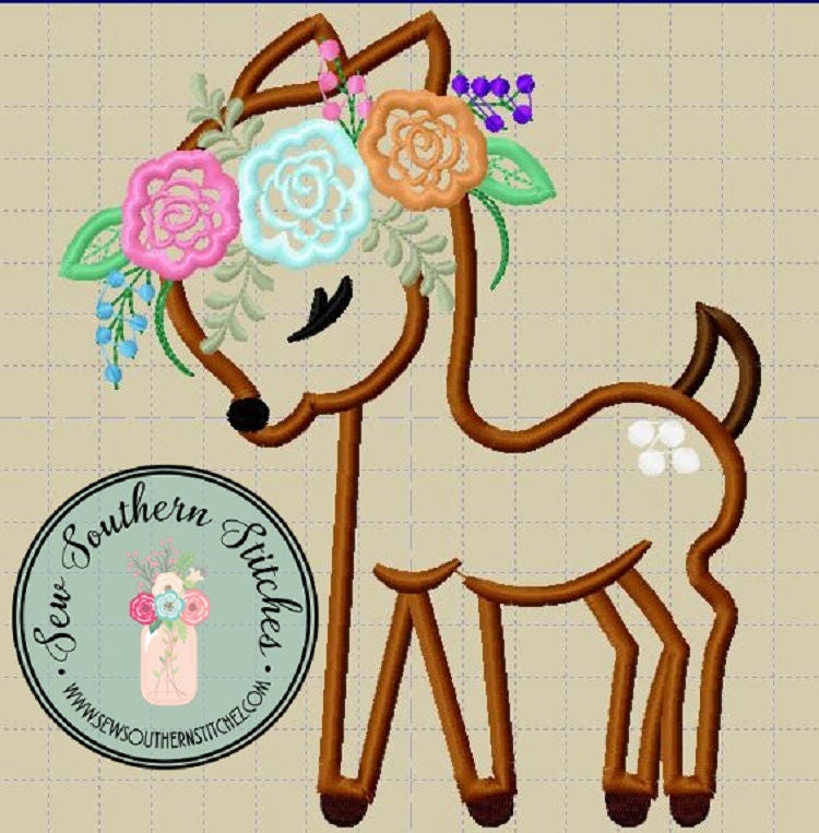 Floral Fawn Applique Design Baby Deer With Floral Crown - Etsy