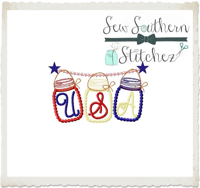 Mason Jar Fourth of July Applique Design ~ Mason Jar Banner ~ Instant ...