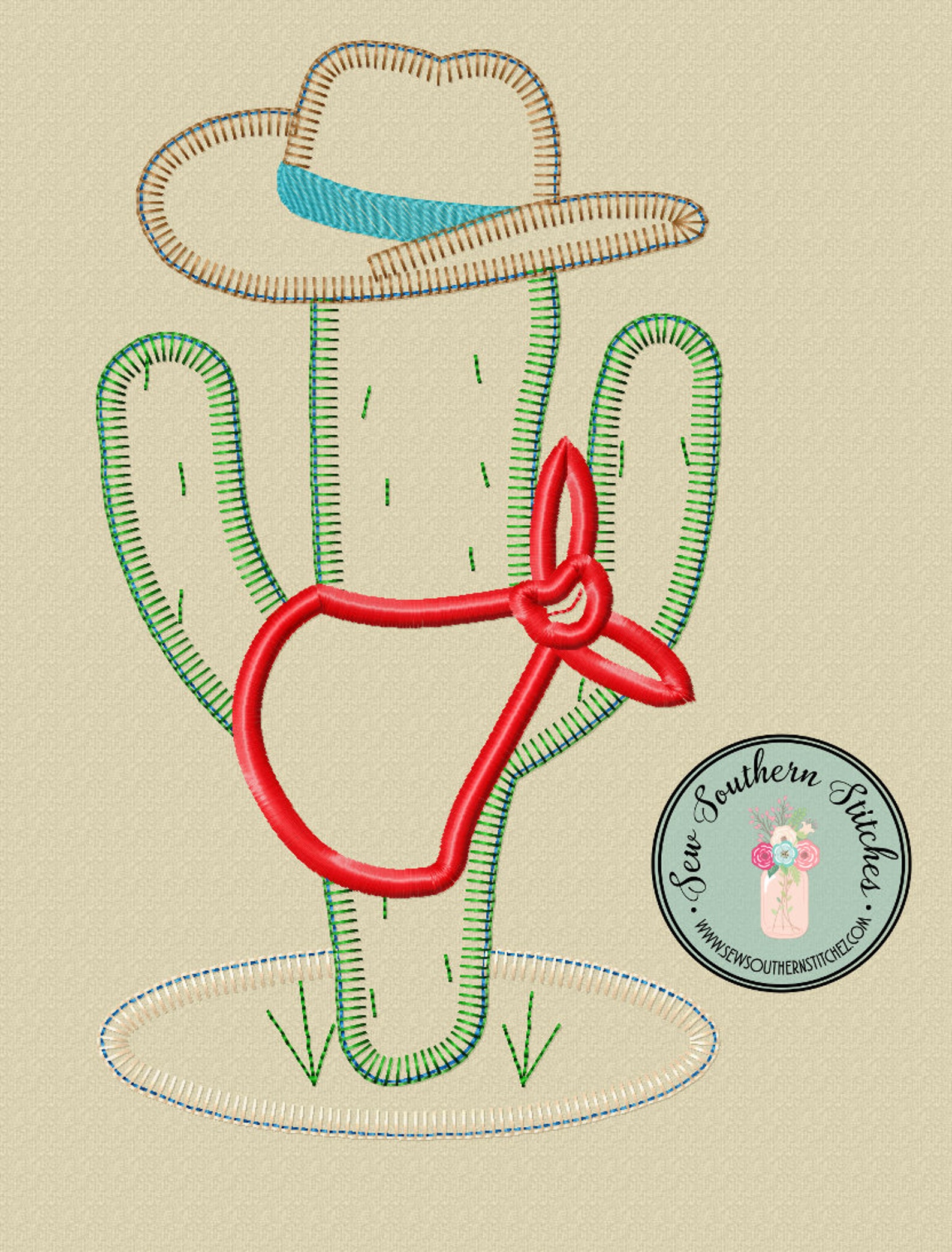 Cactus Cowboy Applique Design Vintage Buttonhole/blanket - Etsy