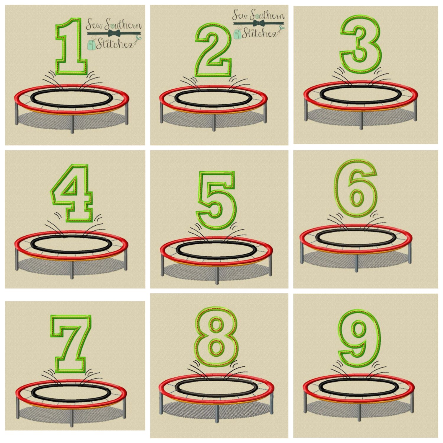 Trampoline Number Set 1-9 bonus Girl Boy and Frog Jumping | Etsy
