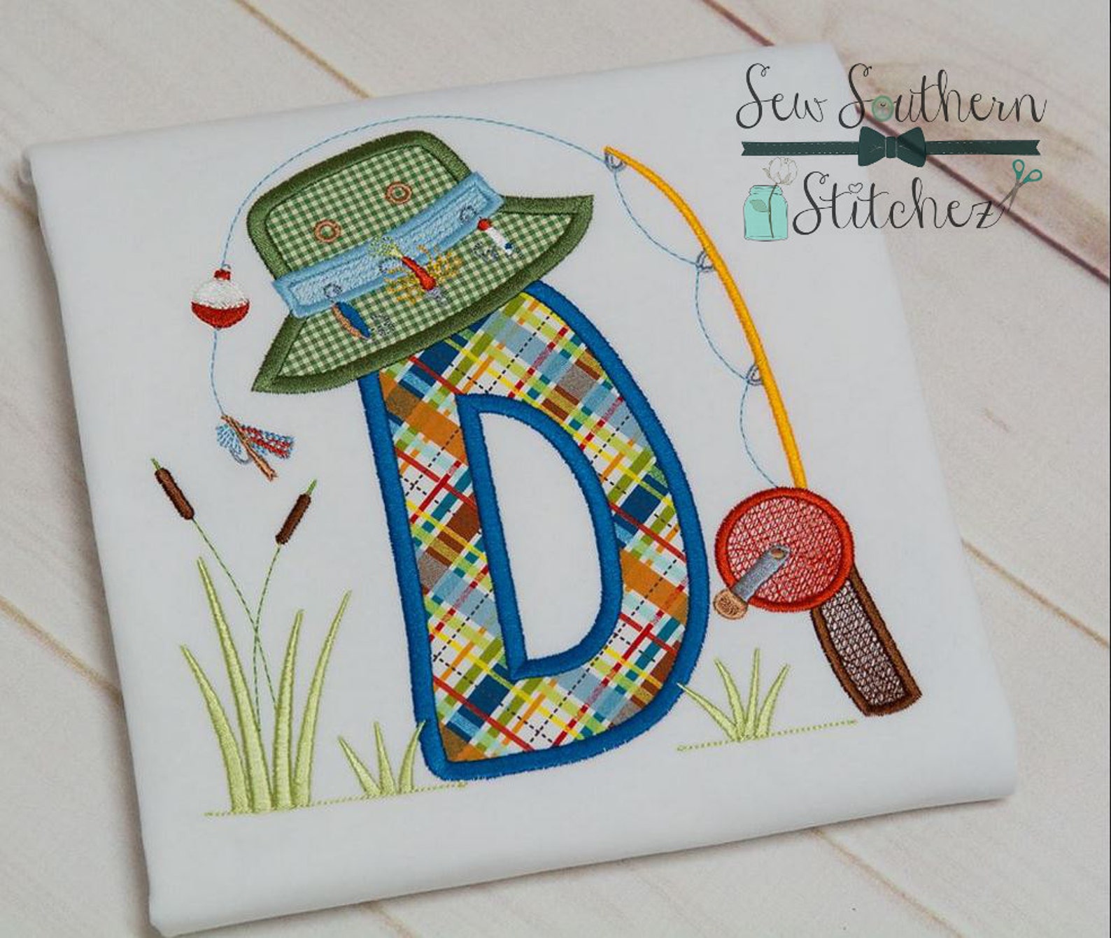 Fishing Hat Alphabet Applique in 5 Sizes Cattails Fishing - Etsy