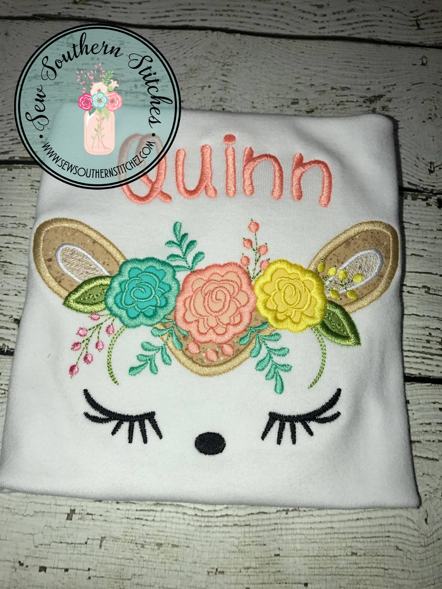Floral Fawn Face Applique Design ~ Baby Deer Face With Floral Crown ...