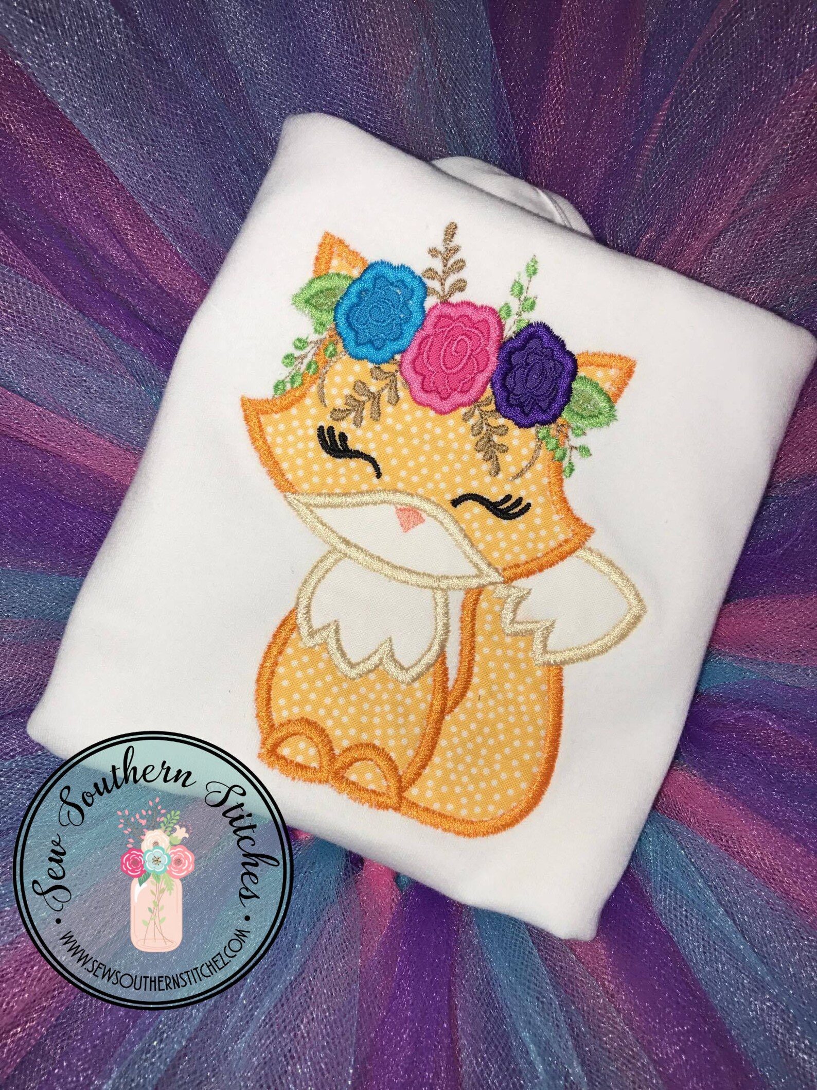 Floral Fox Applique Design Fox With Floral Crown Instant - Etsy
