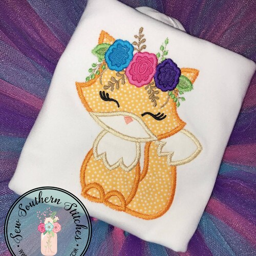 Floral Fox Applique Design Fox With Floral Crown Instant - Etsy