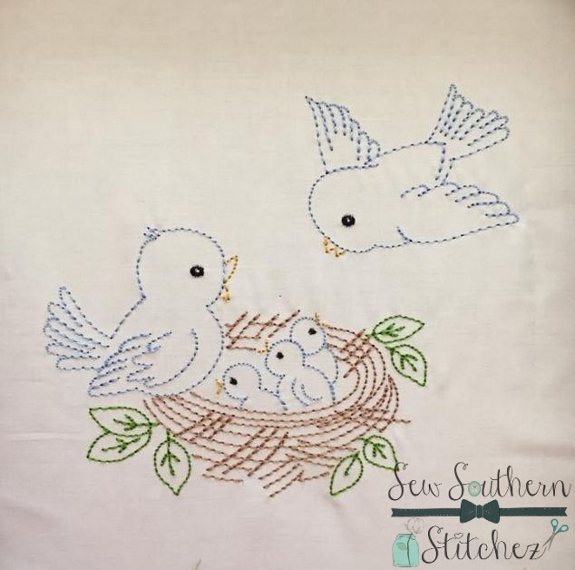 Sketched Bird Nest Vintage Stitched Heirloom Stitched - Etsy
