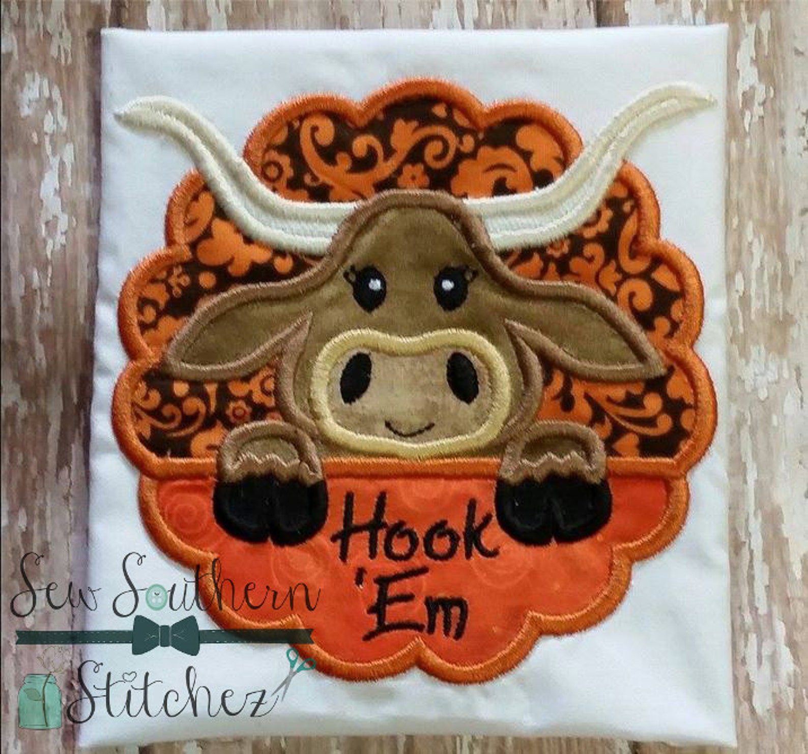 Longhorn Scallop Circle Applique ~ Longhorn Mascot ~ Instant Download ...