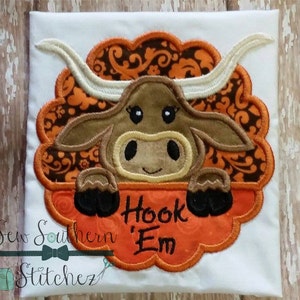 Longhorn Scallop Circle Applique ~ Longhorn Mascot ~ Instant Download ...