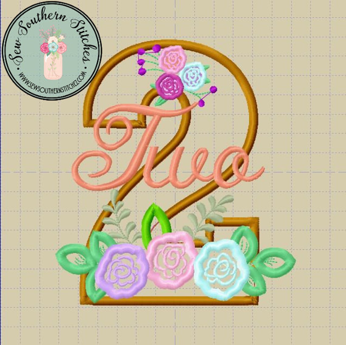 Floral Number 2 two Applique Design Girly Boho Chick - Etsy