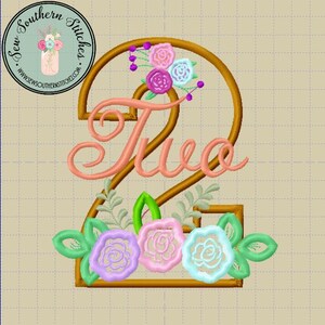 Floral Number 2 (two) Applique Design ~ Girly Boho Chick Birthday ...
