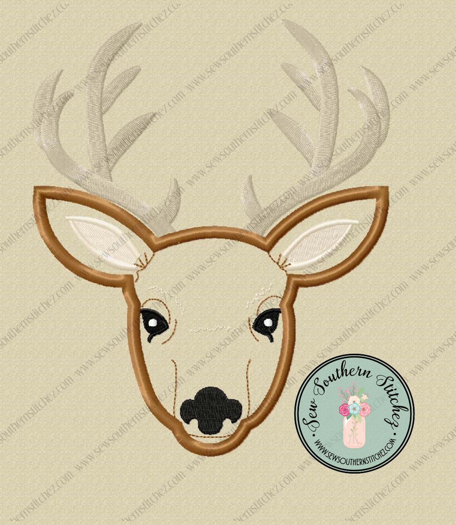 Simple Deer Head Applique Design Deer With Horns Instant - Etsy