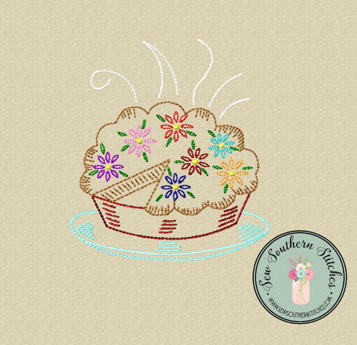Vintage Pie Embroidery Design Heirloom Triple Bean Sketch - Etsy