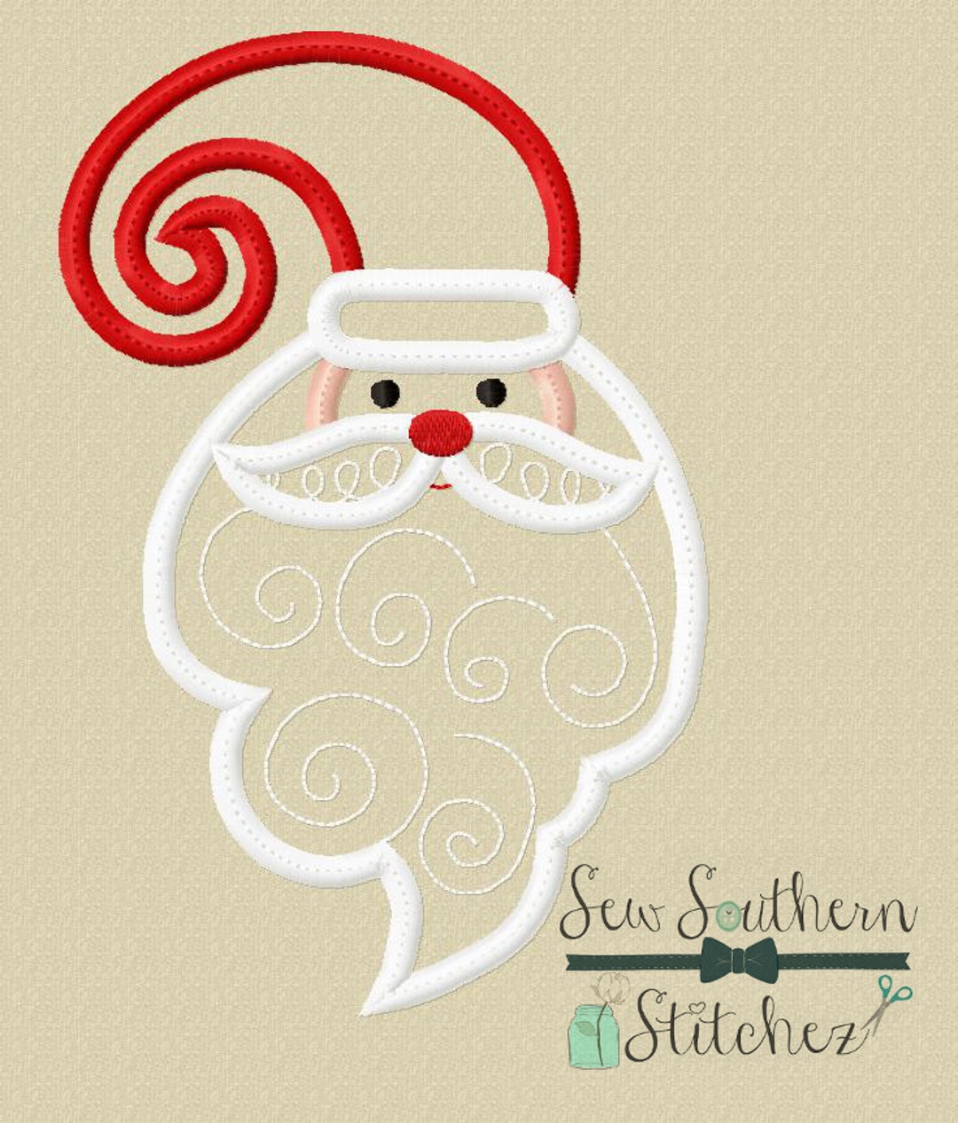 Whimsical Santa With Swirly Beard ~ Santa Head Applique Design ...