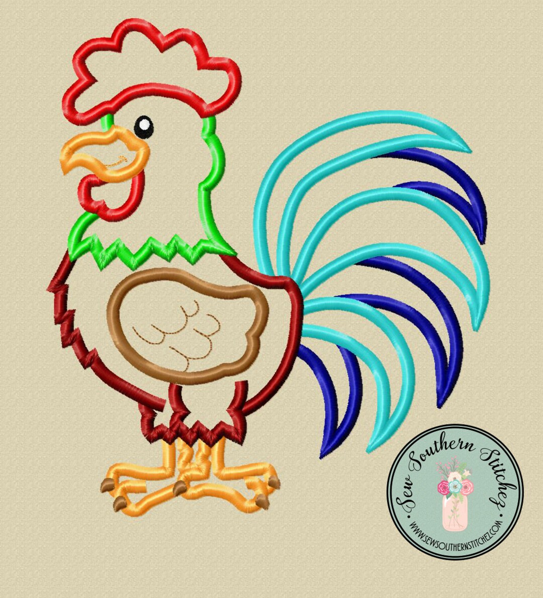 Satin Stitch ~ Rooster Applique Design ~ Barnyard Rooster ~ Instant ...