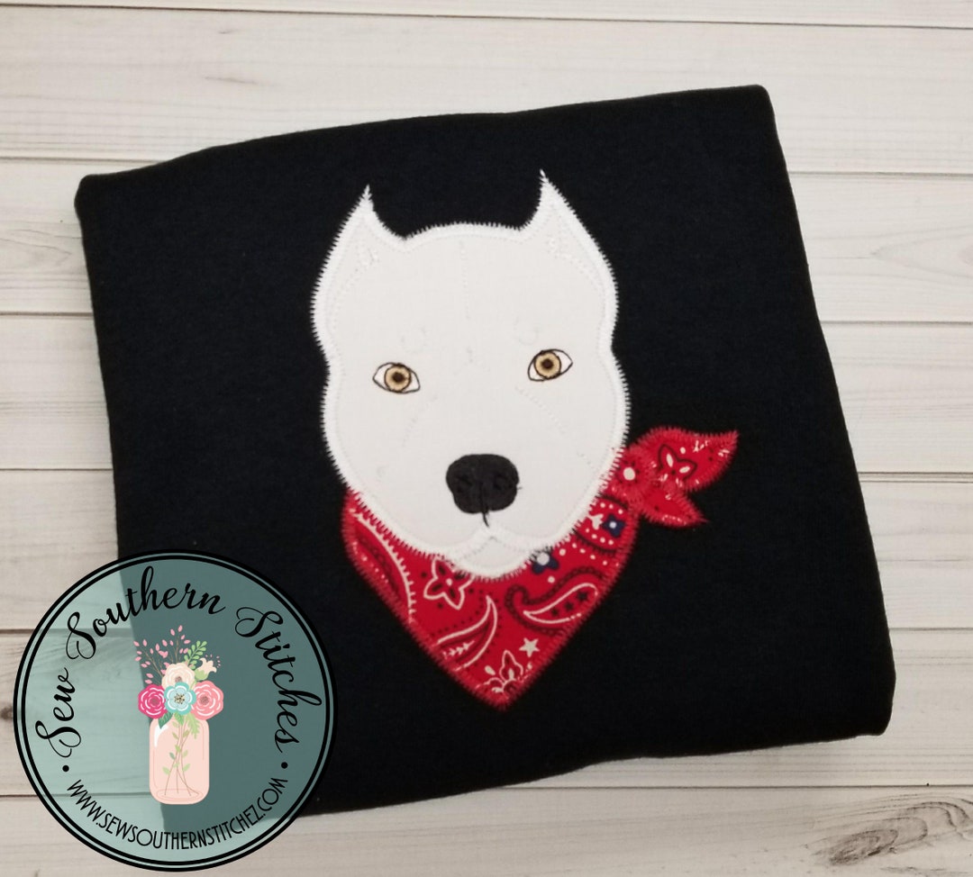 Zig Zag Pit Bull Dog Applique ~ Bandana Wearing Bull Dog ~ Instant ...