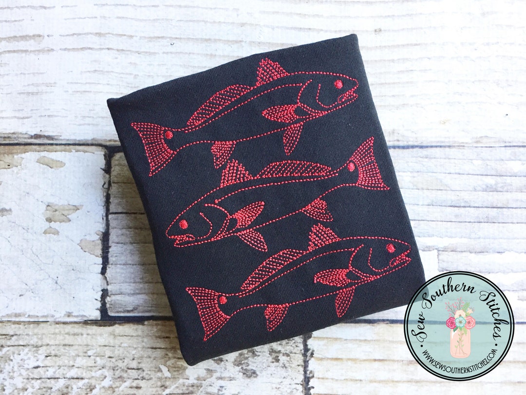 Sketch Redfish Embroidery Design ~ Single and Trio ~ Lineart~vintage ...