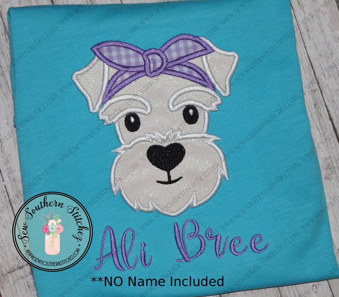 Satin Finish ~ Headband Schnauzer Applique Design ~ Dog Wearing Bandana ...