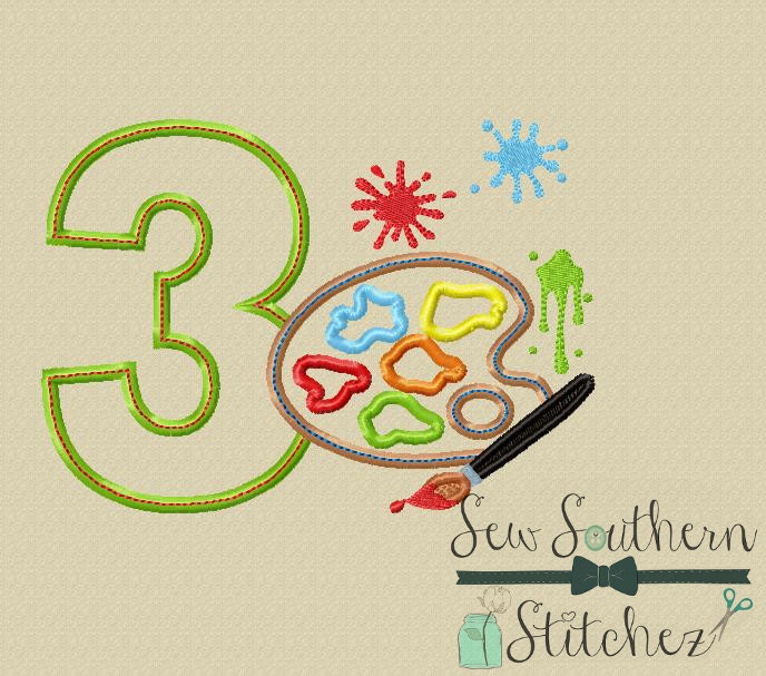 Paint Palette Numbers 1-9 Applique Paint Splatters Instant - Etsy