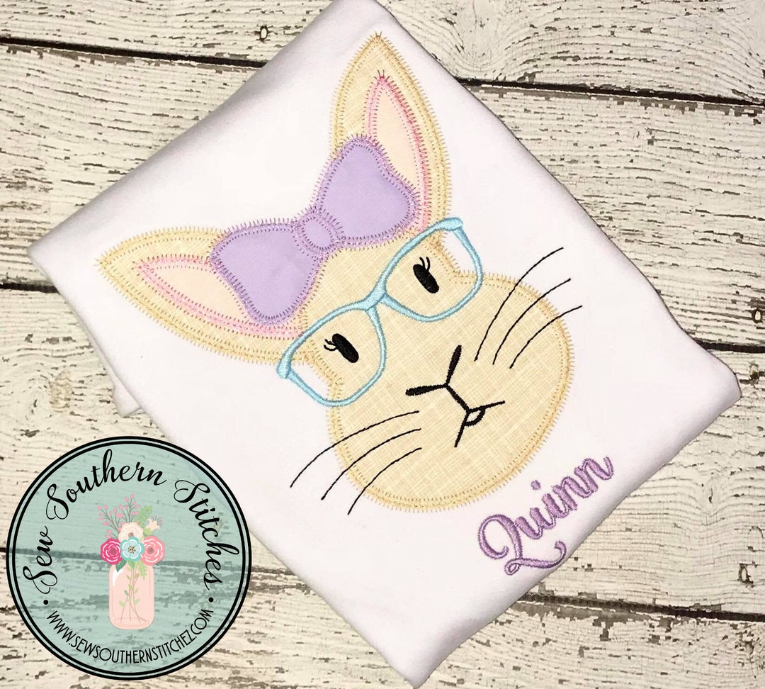 Zig Zag Rabbit Girl Wearing Glasses Applique Design ~ Easter Bunny ...