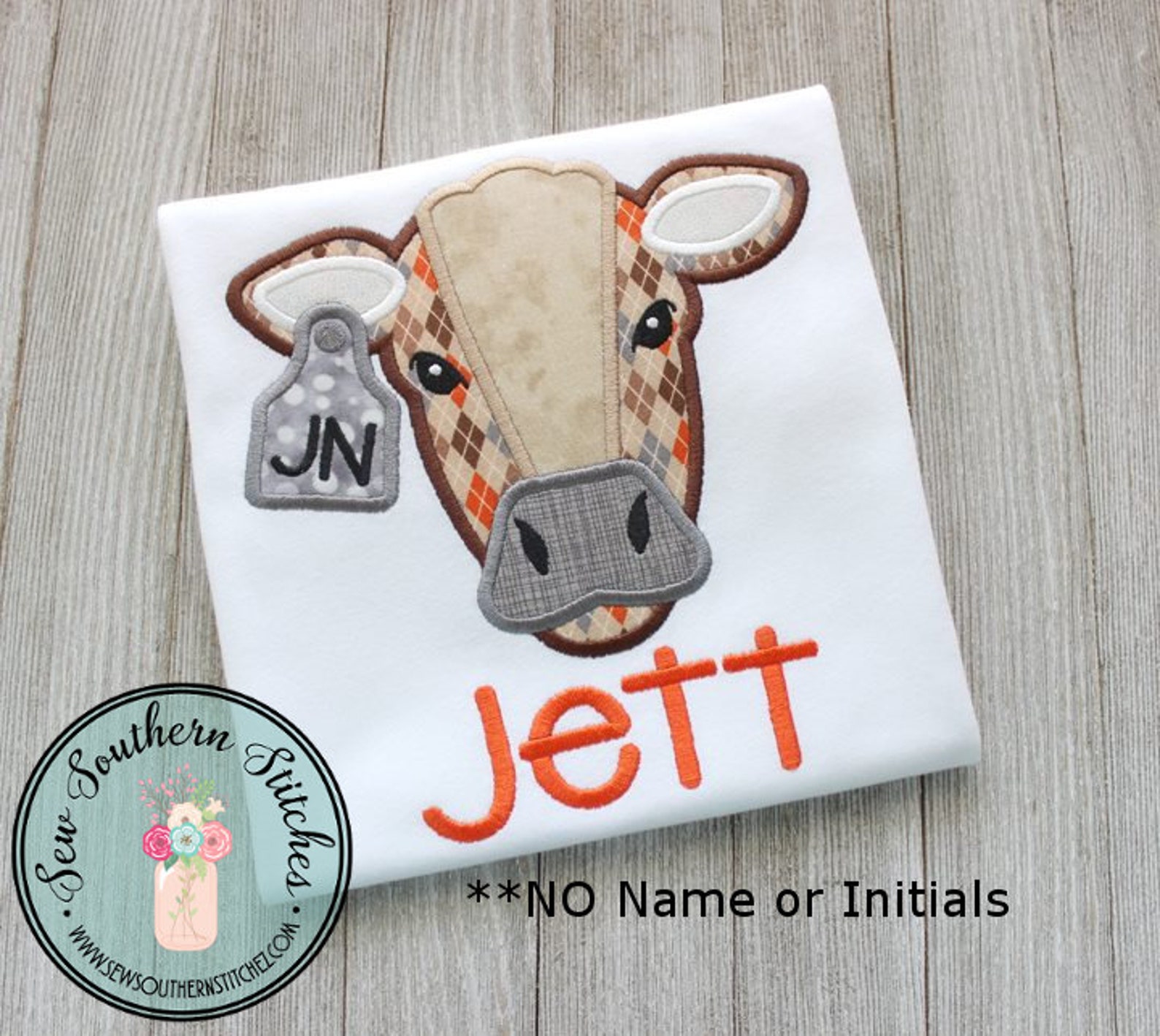 Cow Head Applique Design Tag on Ear for Number or Monogram Satin Finish ...