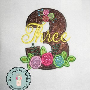 Floral Number 3 (three) Applique Design ~ Girly Boho Chick Birthday ...