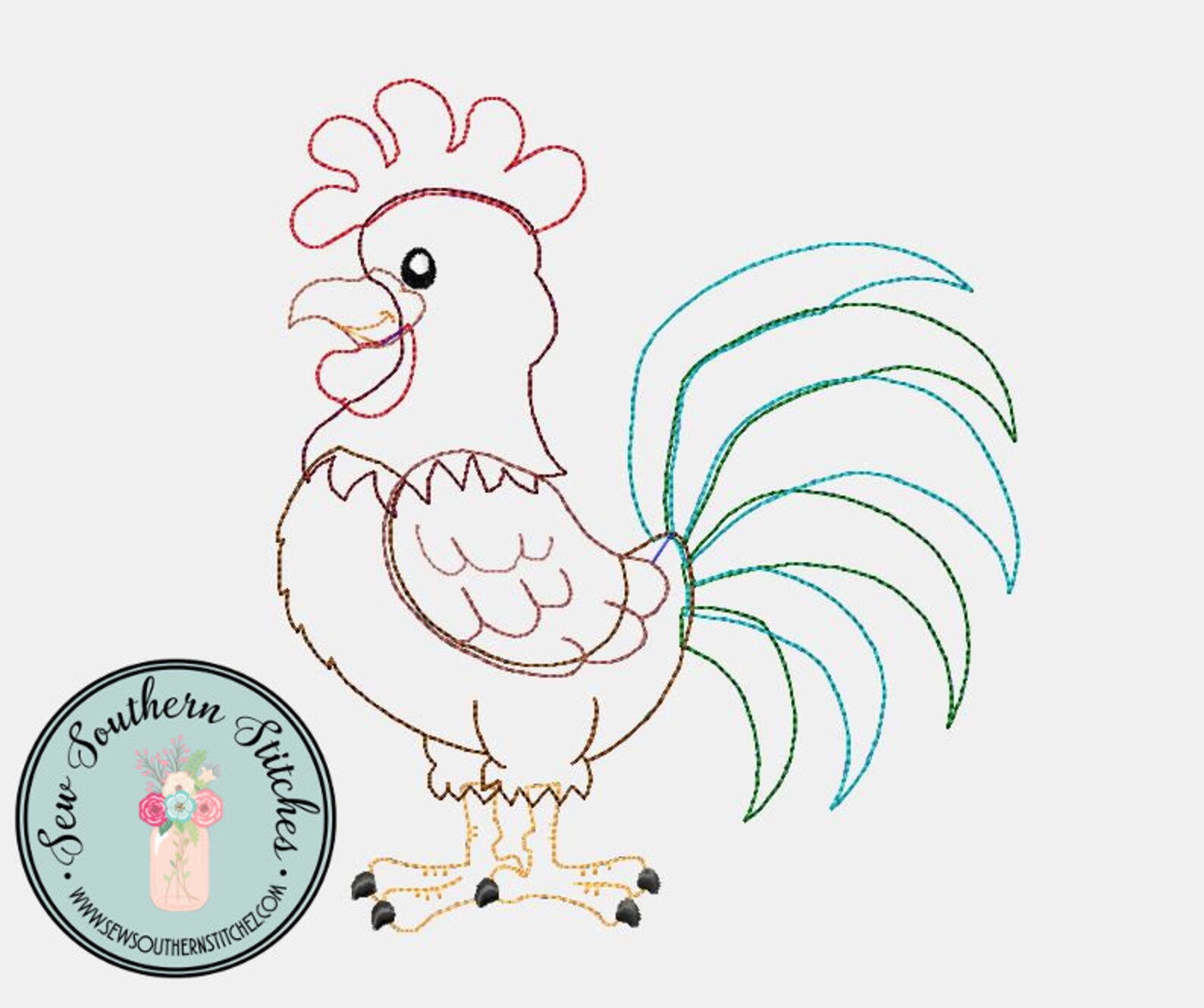 Raggedy Rooster Applique Design Instant Download | Etsy