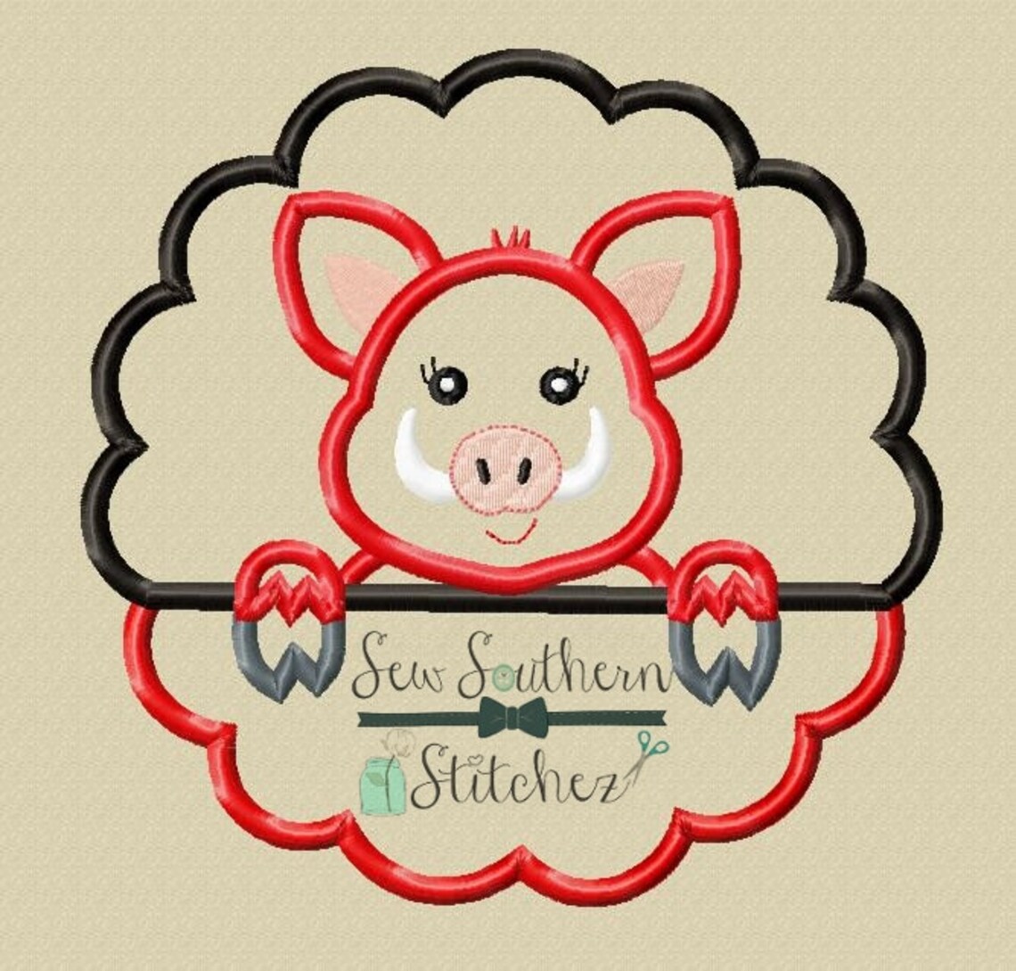 Pig Scallop Circle Applique Pig Mascot Instant Download | Etsy