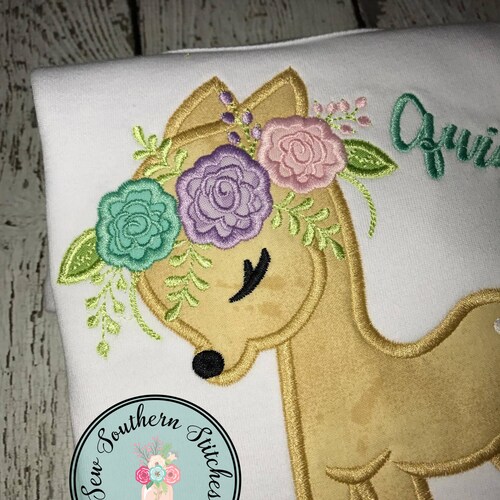 Floral Fawn Applique Design Baby Deer With Floral Crown - Etsy
