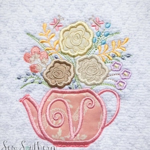 Floral Teapot Applique Design ~ Floral Design ~ Easter or Mother's Day ...
