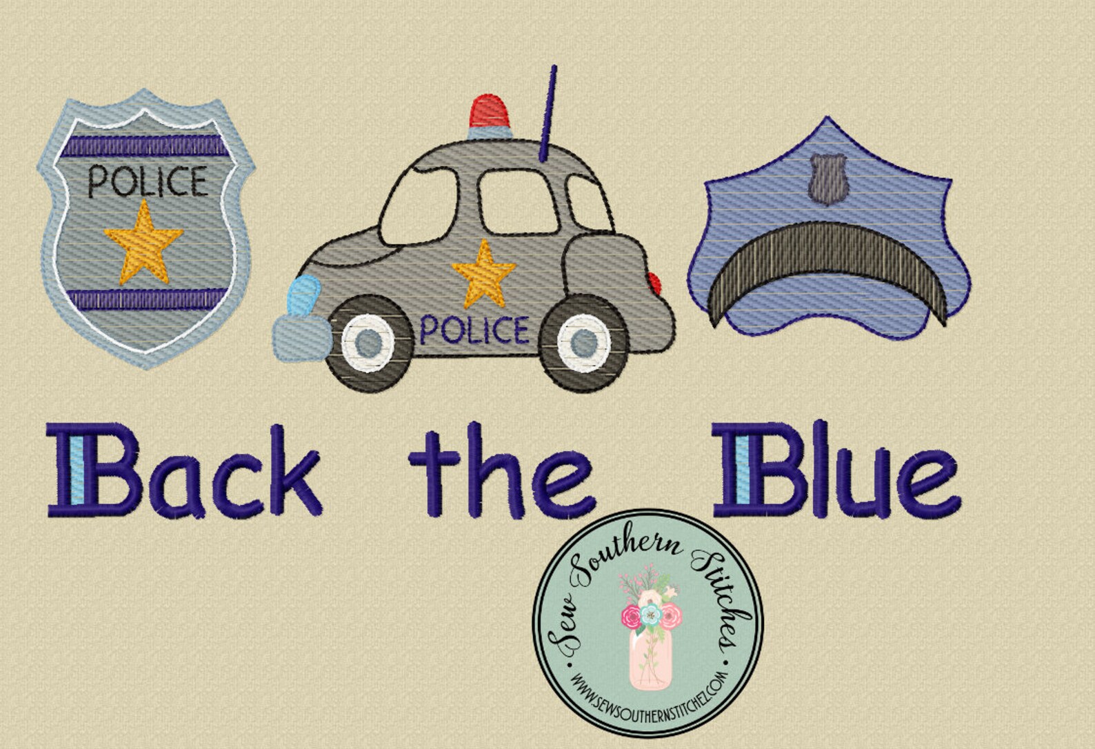 Sketch Filled Police Car, Badge, Police Hat Embroidery Design ~ Instant ...