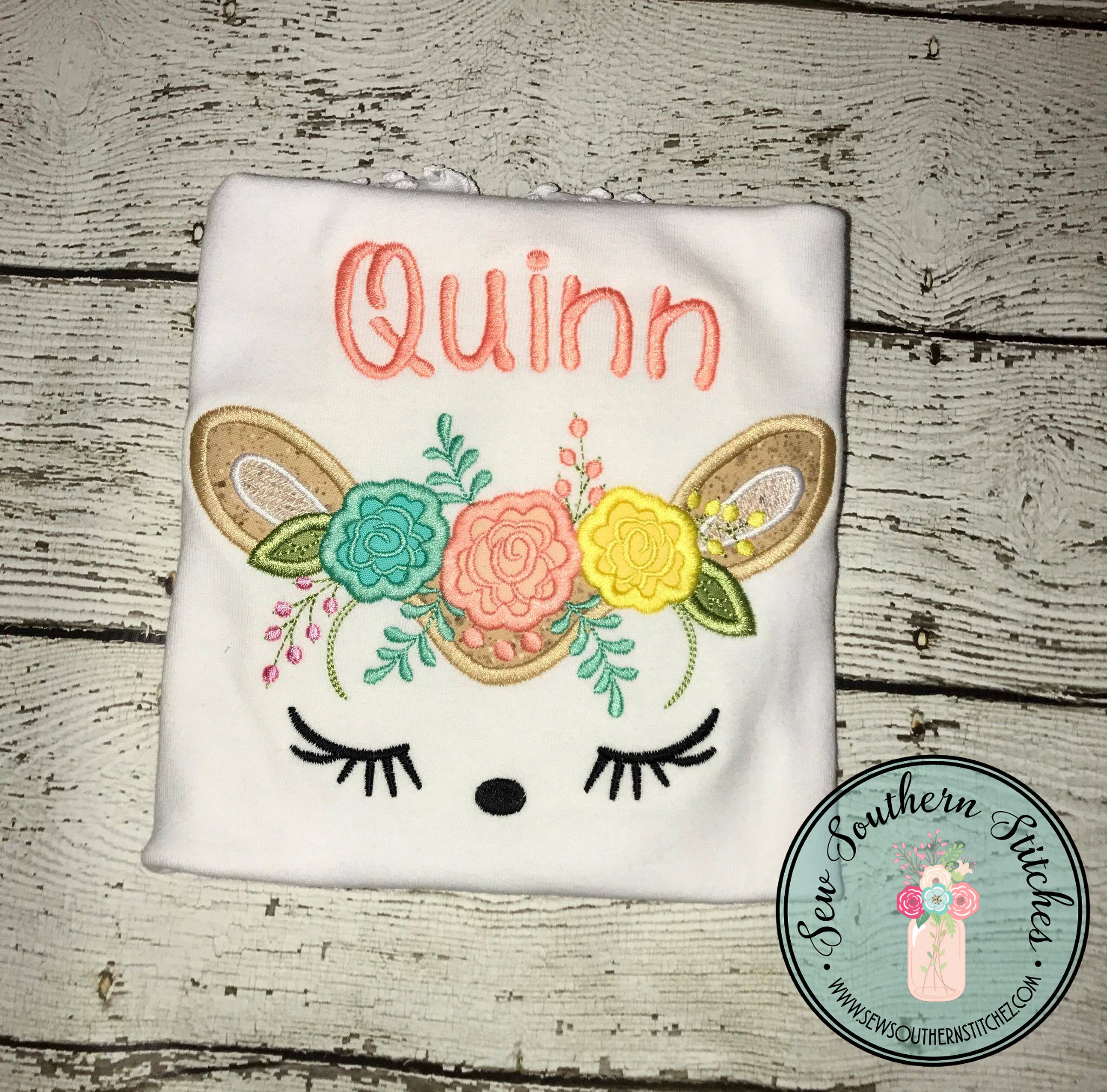 Floral Fawn Face Applique Design ~ Baby Deer Face With Floral Crown ...