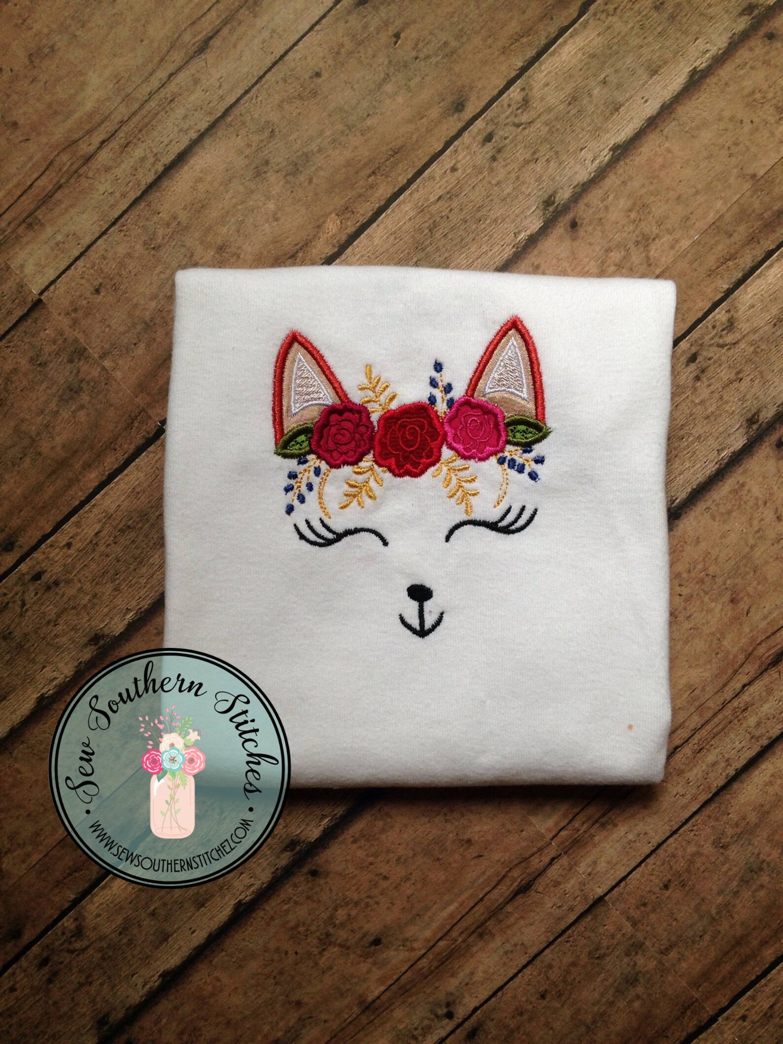 Floral Fox Face Applique Design ~ Fox With Floral Crown ~ Instant ...