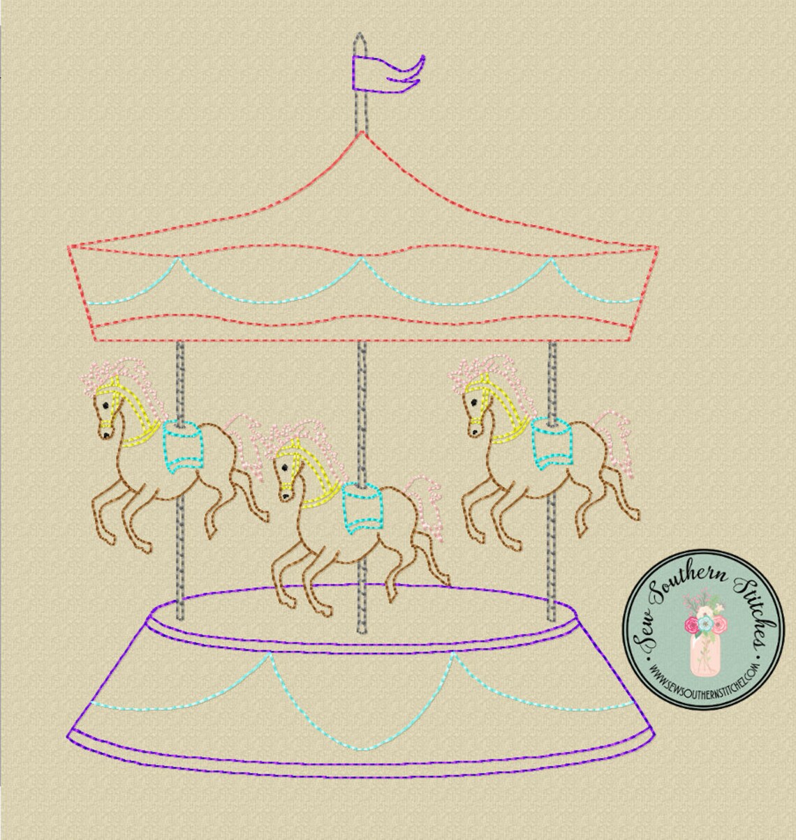 Vintage Carousel Embroidery Design Triple Bean Sketch - Etsy