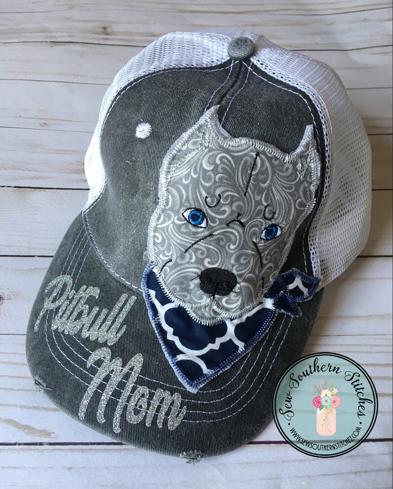 Zig Zag Pit Bull Dog Applique ~ Bandana Wearing Bull Dog ~ Instant ...
