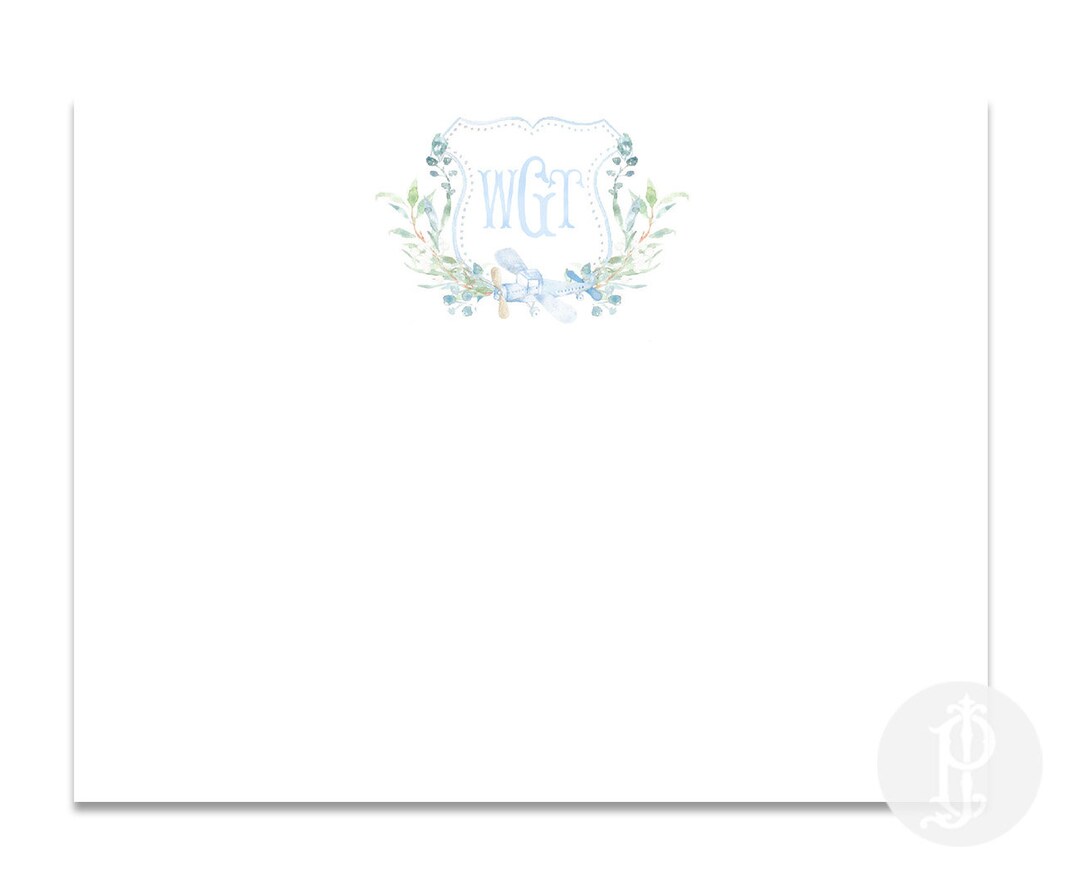 Watercolor Airplane Crest Stationery / Children's Notecards - Etsy