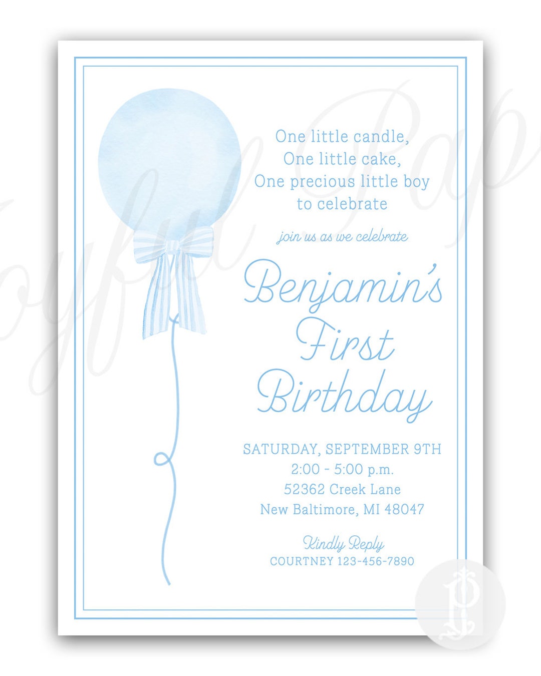 Watercolor Blue Balloon First Birthday Invitation - Etsy