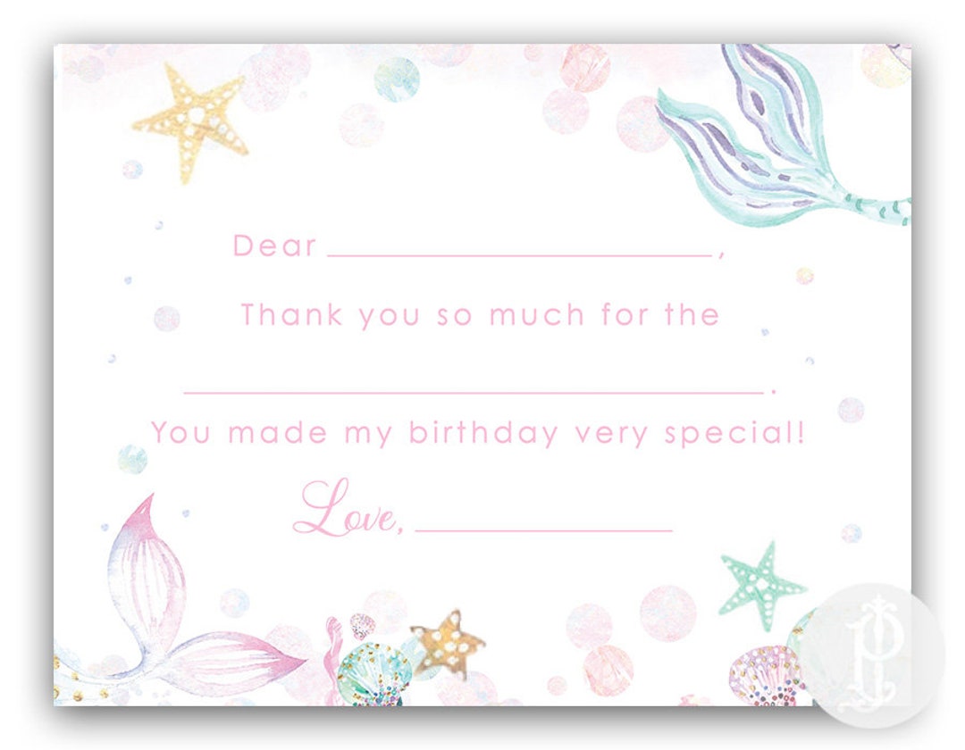 Watercolor Mermaid Thank You Notes / Fill in Blank / Girls Stationery ...