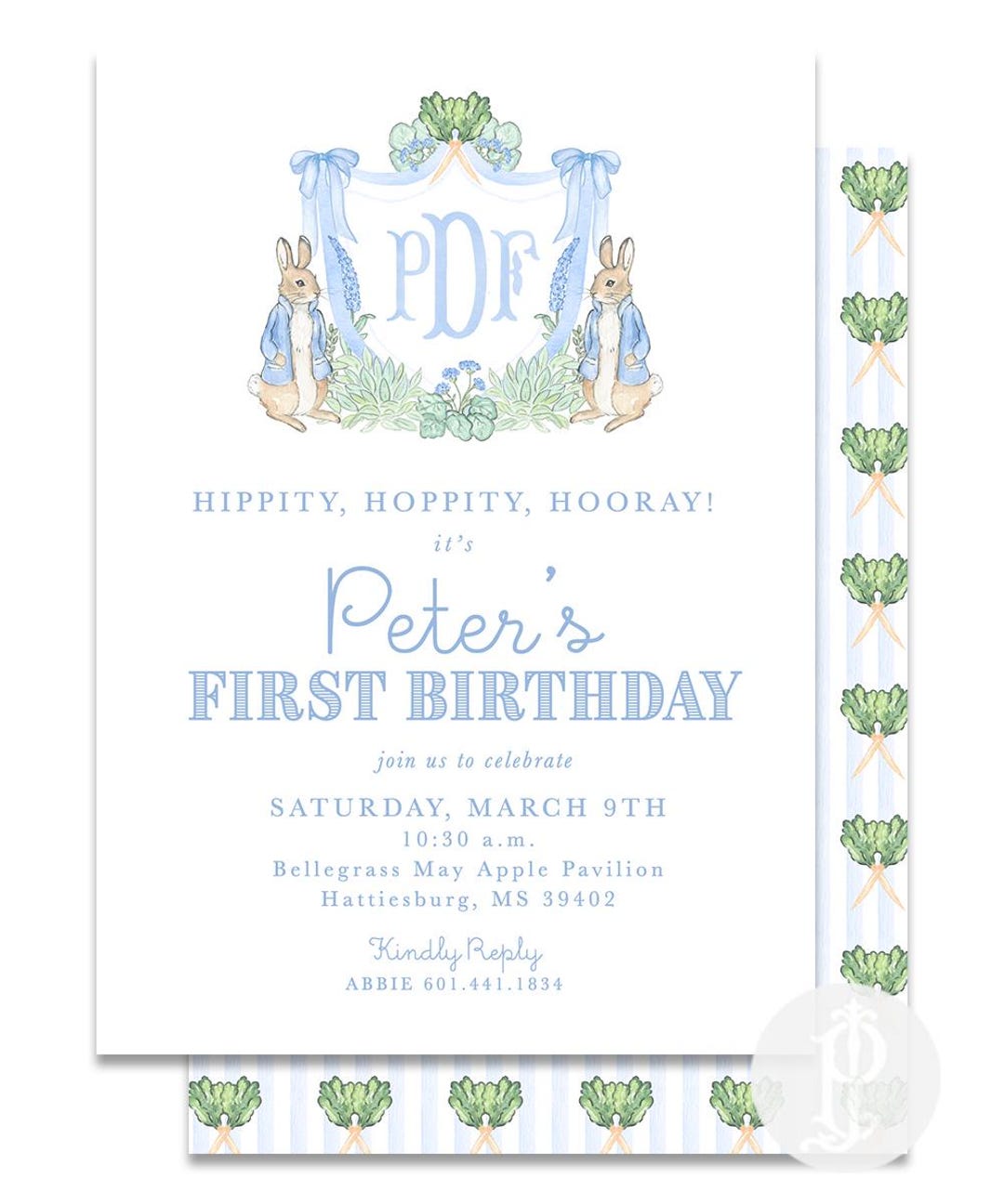 Peter Rabbit Invitation / Monogram Crest / Peter Cottontail - Etsy