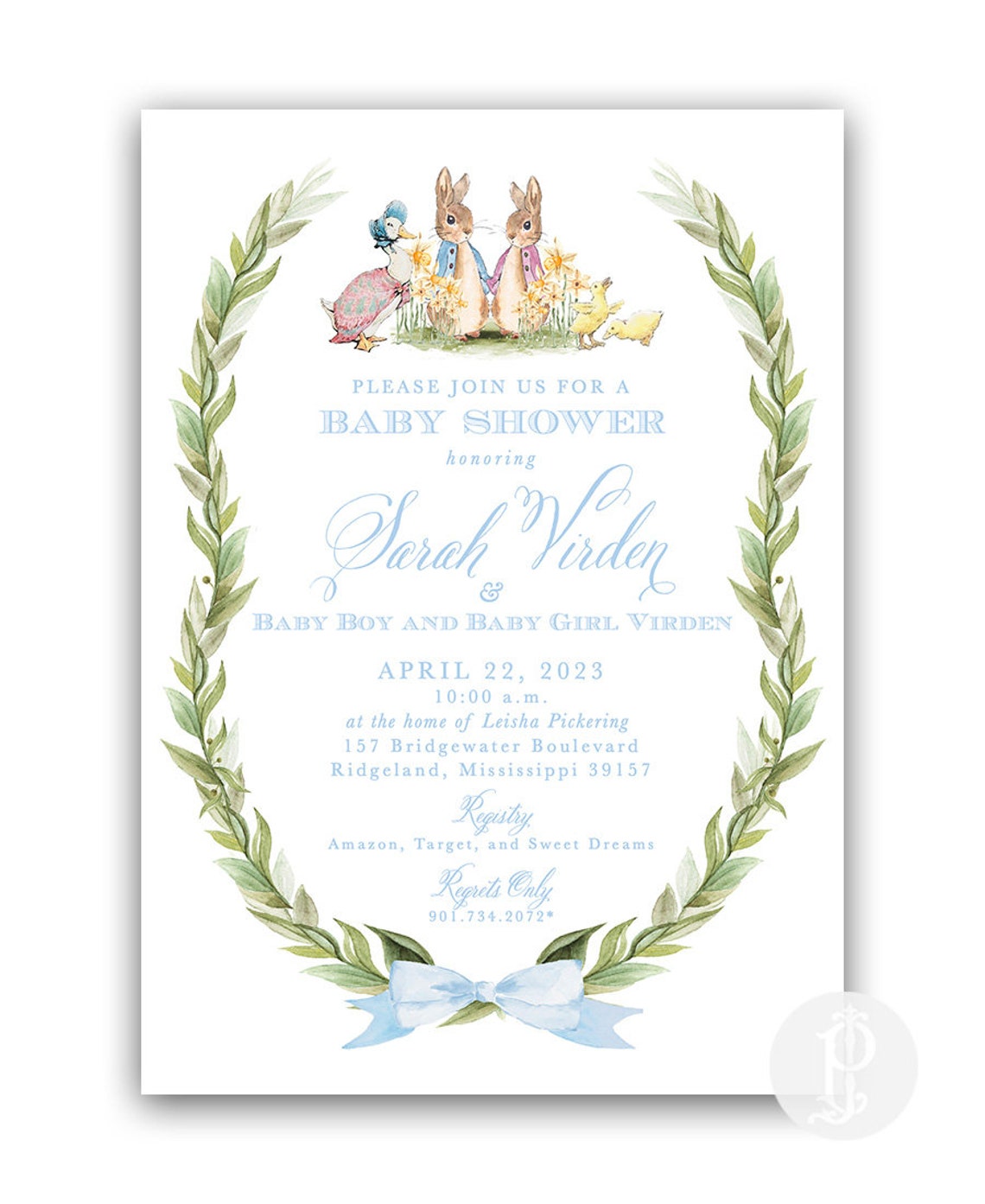 Watercolor Beatrix Potter Peter Rabbit Baby Shower Invitation - Etsy