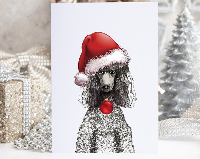 Eight Poodle Christmas Cards, 8 Poodle Cards, Poodle With Santa Hat ...