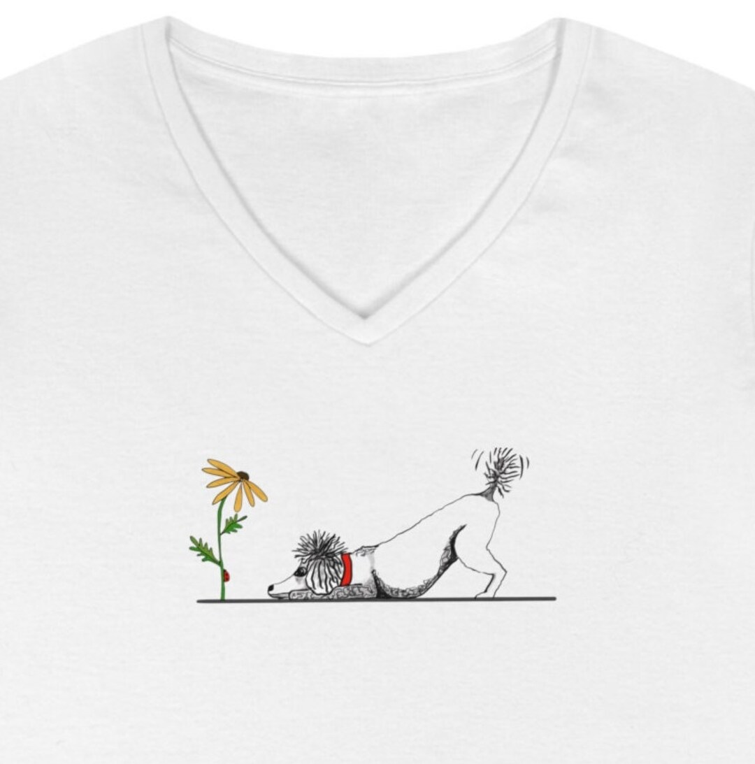 Playful Pup Sniffing Ladybug, Poodle Ladies' V-neck T-shirt, Doodle ...