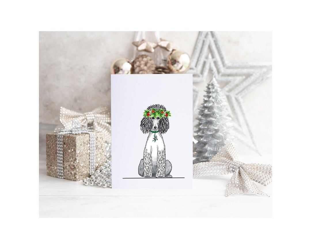 Poodle Christmas Cards, Poodle Cards, Poodle With Wreath and Mistletoe ...