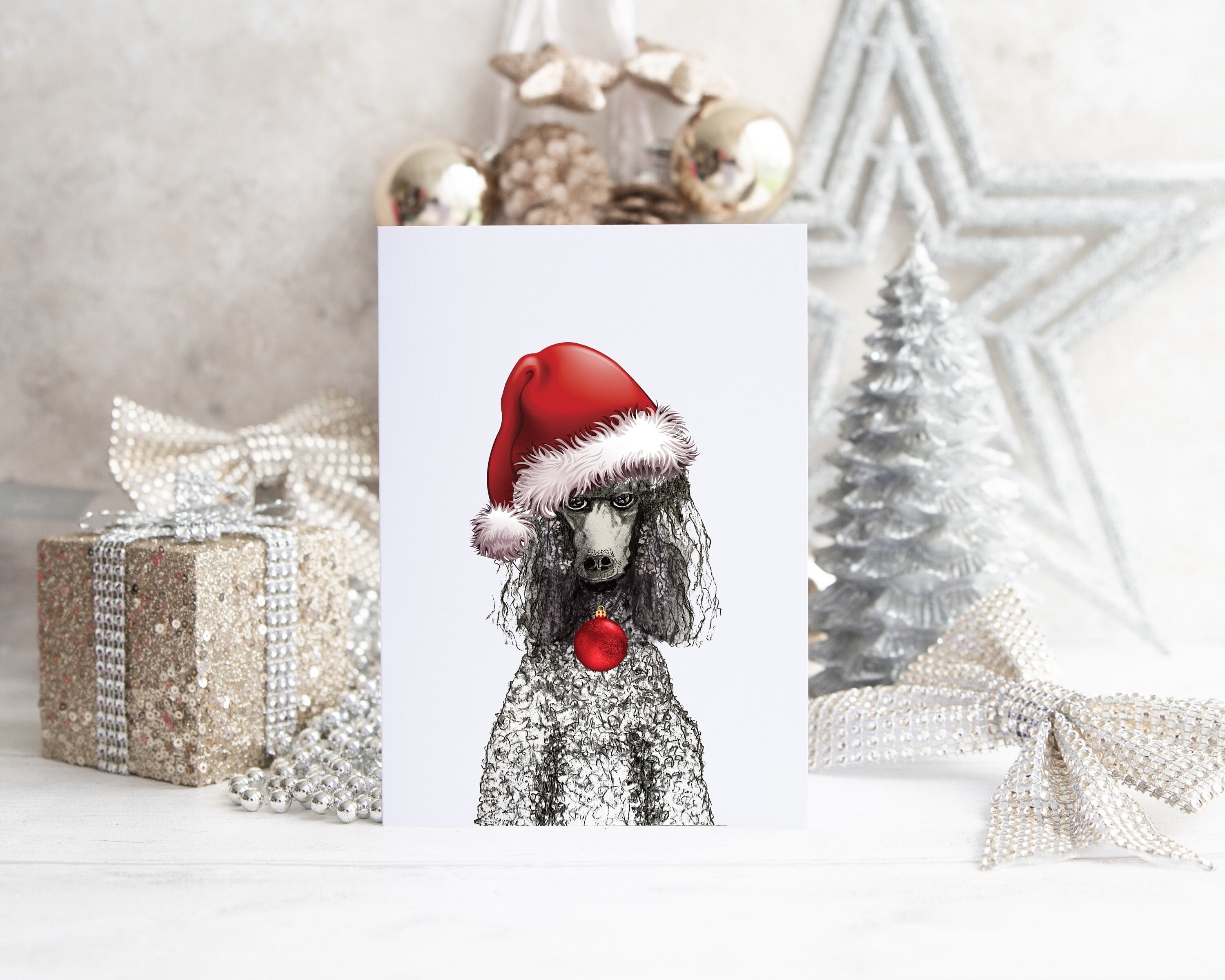 Poodle Christmas Cards Poodle Cards Poodle With Santa Hat - Etsy