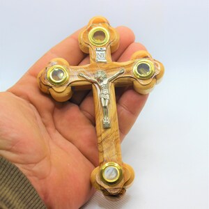 Olive Wood Cross With 4 Souvenirs Soil, Flower, Incense, Stones From ...