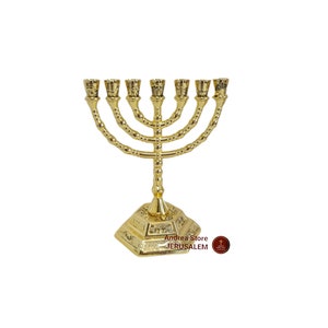 Gold Menorah 7 Branch Gold Metal Available in 3 Sizes From Holy Land ...