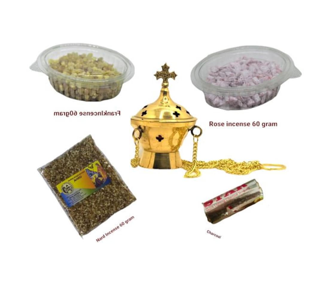 Incense Burner With Cross and 3 Types of Incense and Charcoal in One ...